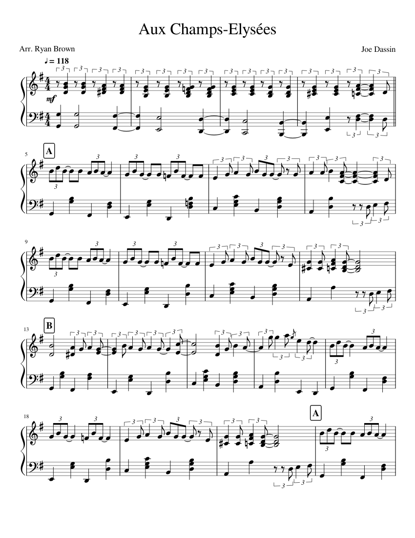 Aux Champs Elysées sheet music for Piano download free in PDF or MIDI