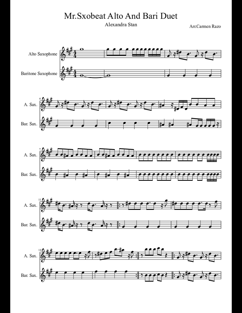 Mr.Saxobeat Alto And Bari Duet sheet music download free in PDF or MIDI