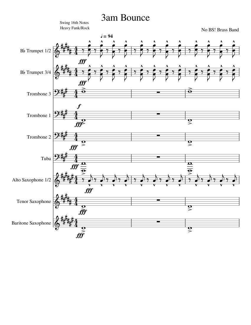 3am Bounce Sheet music for Trumpet (In B Flat), Trombone, Saxophone (Alto), Tuba & more ...