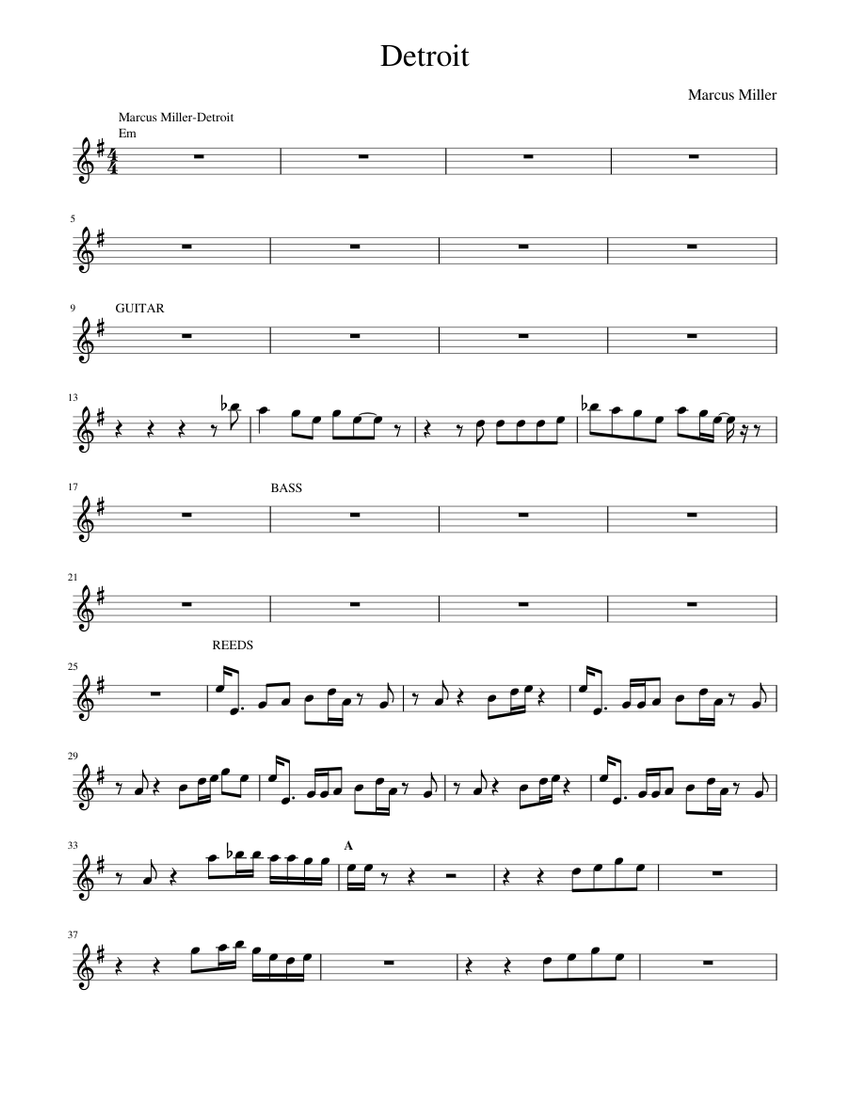 Marcus Miller Detroit for Alto Sax Sheet music for Alto Saxophone ...