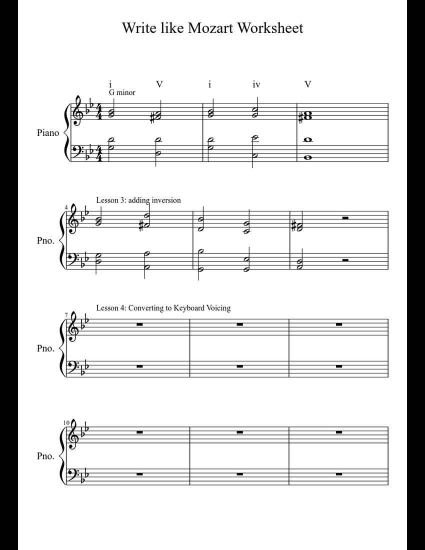 Write like Mozart Worksheet sheet music download free in PDF or MIDI