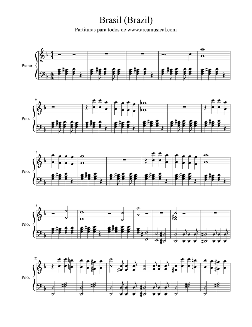 Brasil Brazil Sheet music for Piano (Solo) | Musescore.com