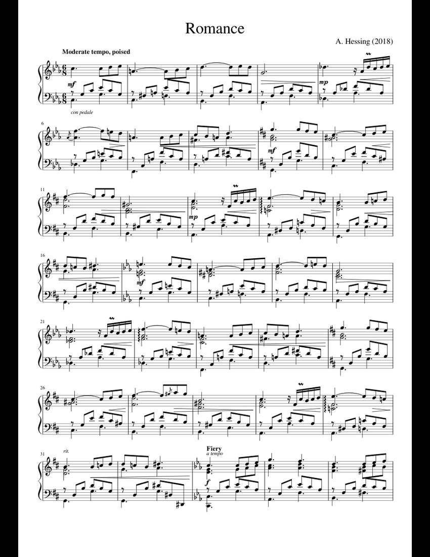 Romance sheet music for Piano download free in PDF or MIDI