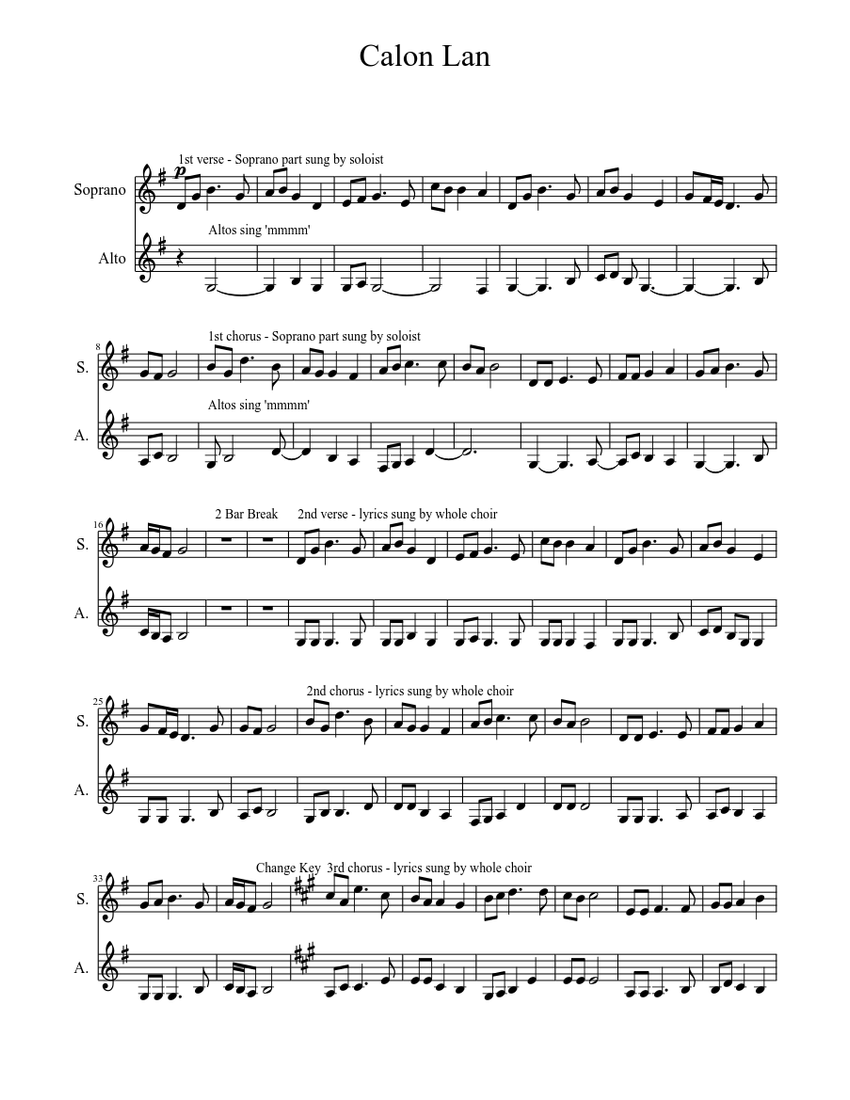 Calon Lan Alto Sheet music | Download free in PDF or MIDI | Musescore.com