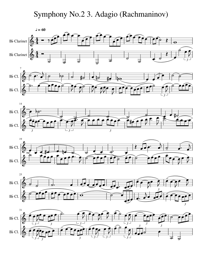 Rachmaninoff Symphony 2 3 adagio Sheet music for Clarinet | Download ...