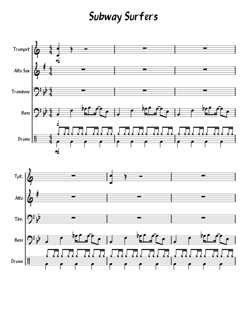 Subway Surfers Sheet music for Trumpet, Alto Saxophone, Trombone, Bass ...