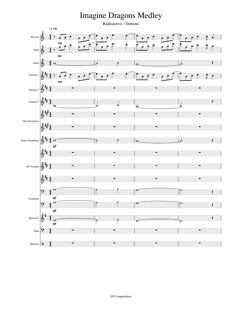 Imagine Dragons Medley Sheet music for Flute, Clarinet, Piccolo, Oboe | Download free in PDF or ...