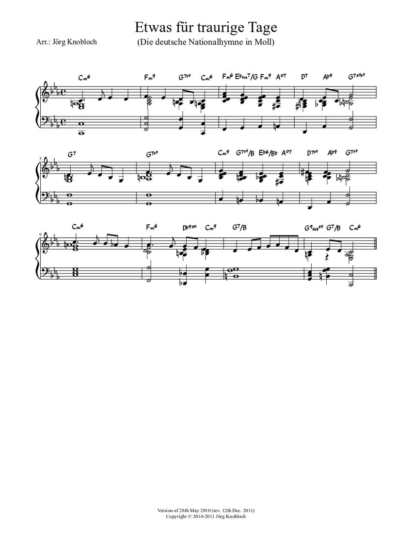 German National Anthem in minor (!) Sheet music | Download free in PDF ...