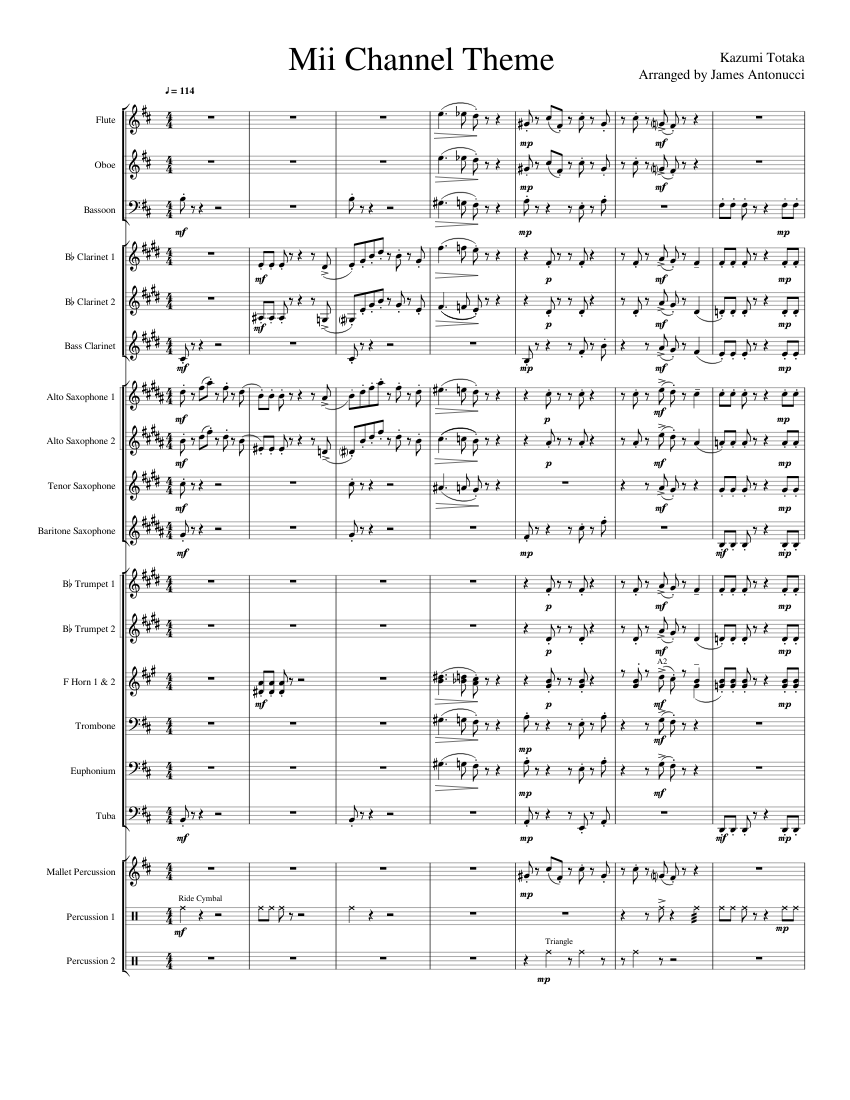 Mii Channel Theme Sheet music for Flute, Clarinet, Oboe, Bassoon ...