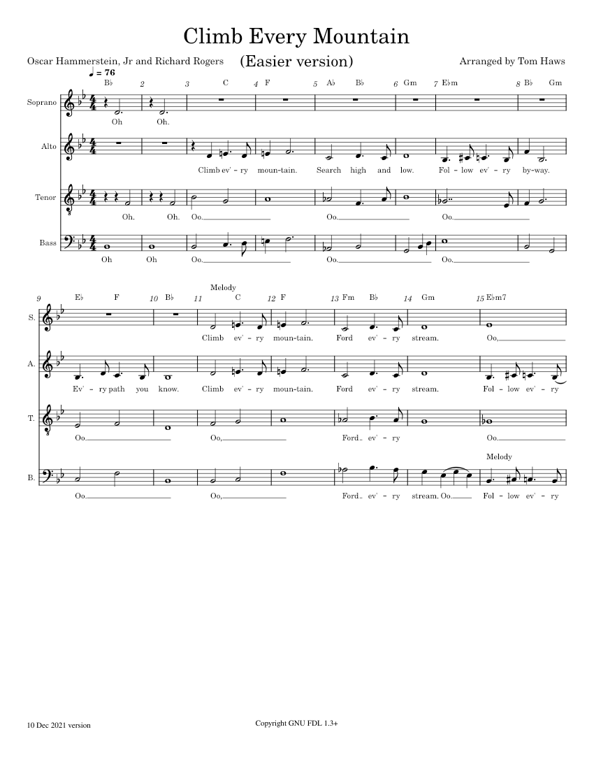 Climb Every Mountain sheet music for Clarinet, Voice, Trombone, Tuba ...