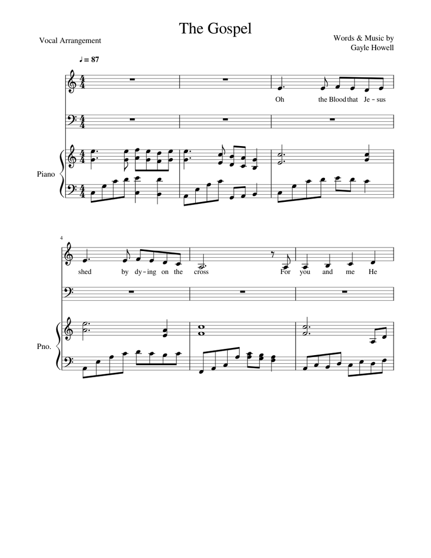 The Gospel sheet music for Piano, Oboe, Cello download free in PDF or MIDI