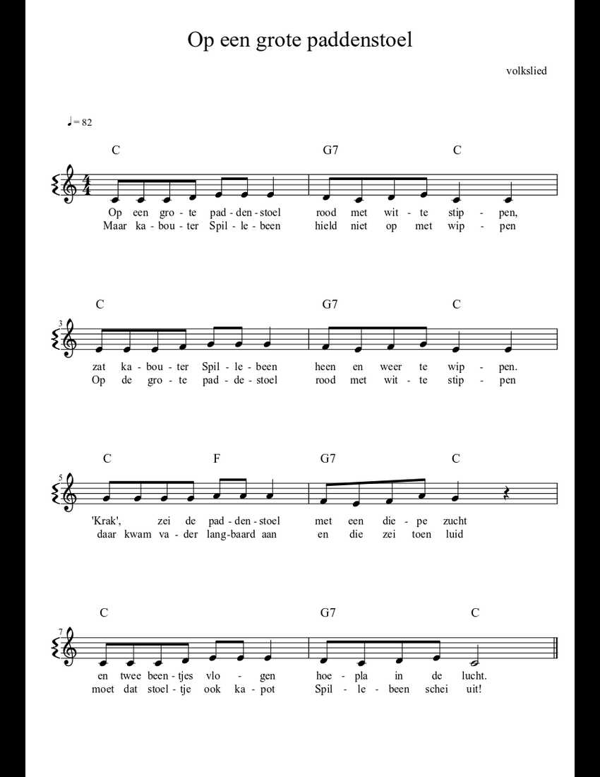Op een grote paddenstoel sheet music download free in PDF or MIDI