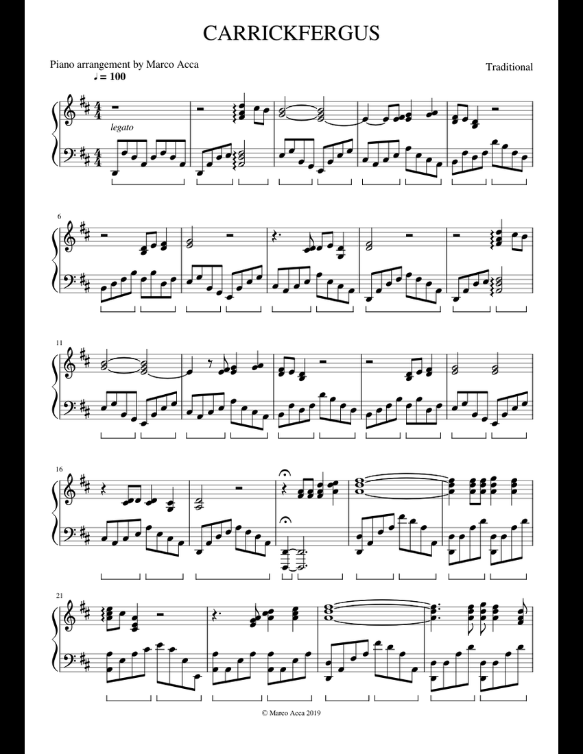 CARRICKFERGUS sheet music for Piano download free in PDF or MIDI