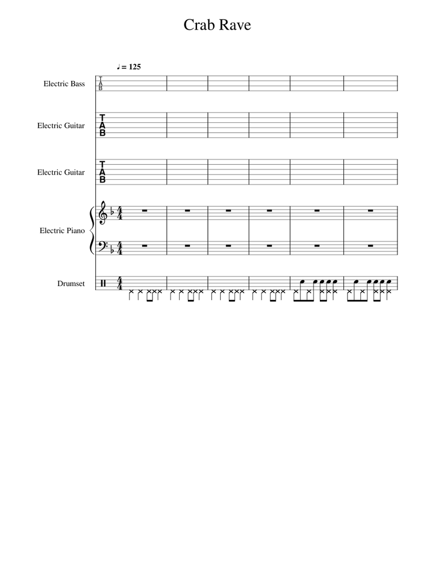 Crab Rave For Rock Band Sheet music for Piano, Bass, Guitar, Percussion ...