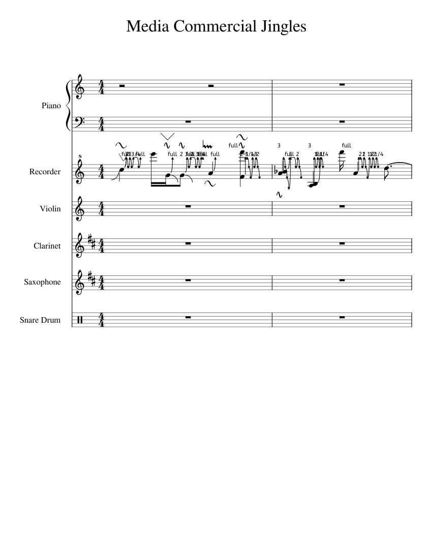 Custom Commercial Jingles Sheet music for Piano, Violin, Snare Drum ...
