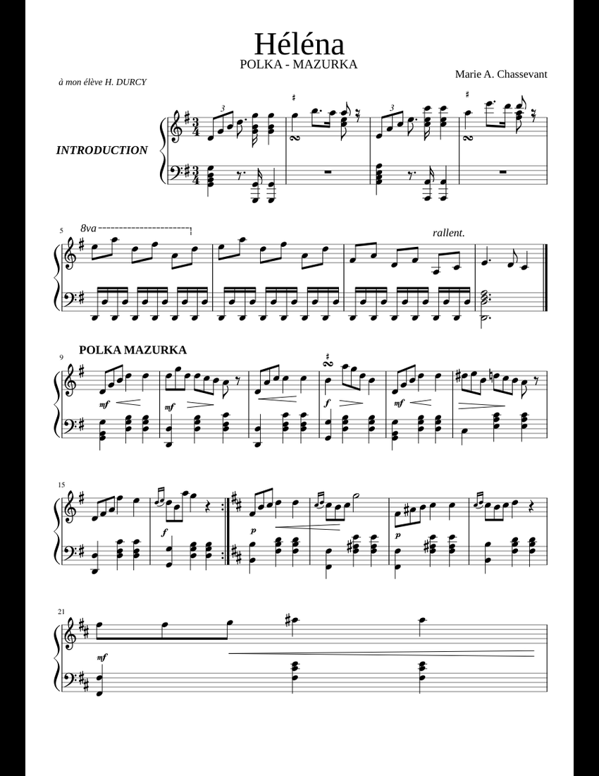 Héléna sheet music for Piano download free in PDF or MIDI