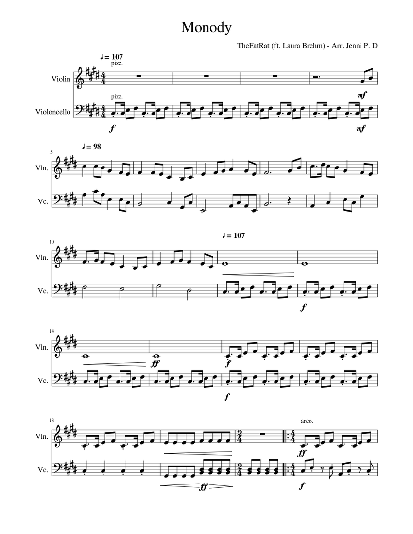 Monody Version 2 Sheet music for Violin, Cello | Download free in PDF ...