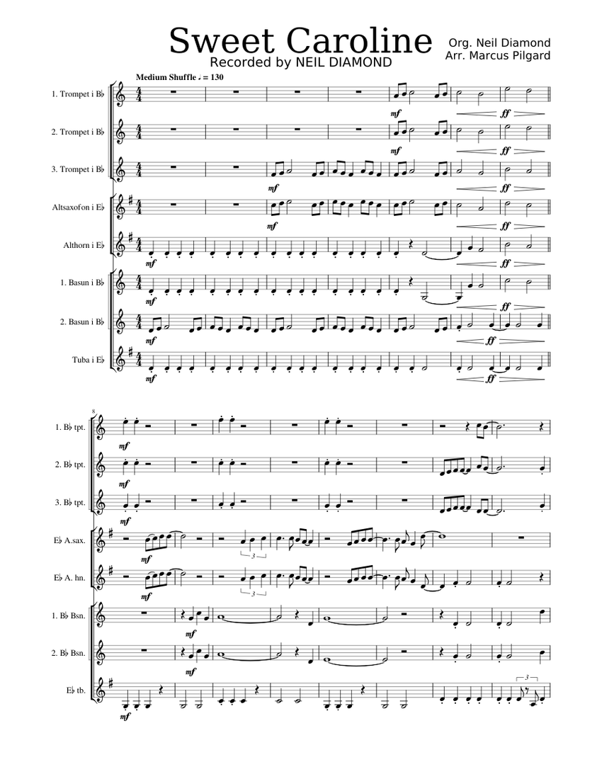 Sweet Caroline Sheet music for Trumpet (In B Flat), Trombone, Saxophone ...