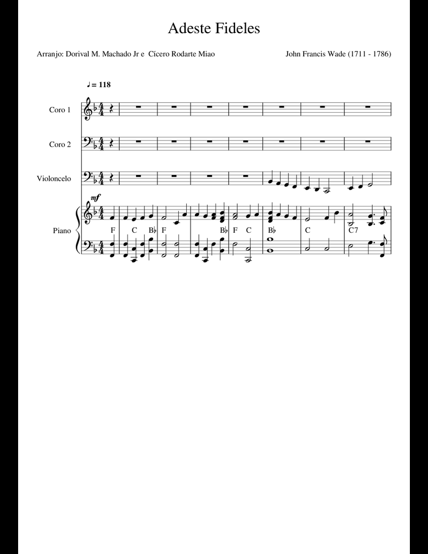Adeste Fideles sheet music for Piano, Voice, Cello download free in PDF or MIDI
