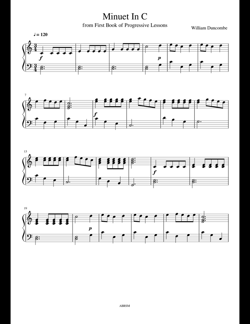 Minuet In C sheet music for Piano download free in PDF or MIDI