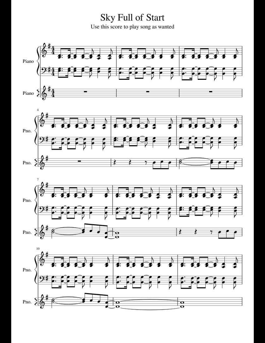 Sky Full of Stars sheet music for Piano download free in PDF or MIDI