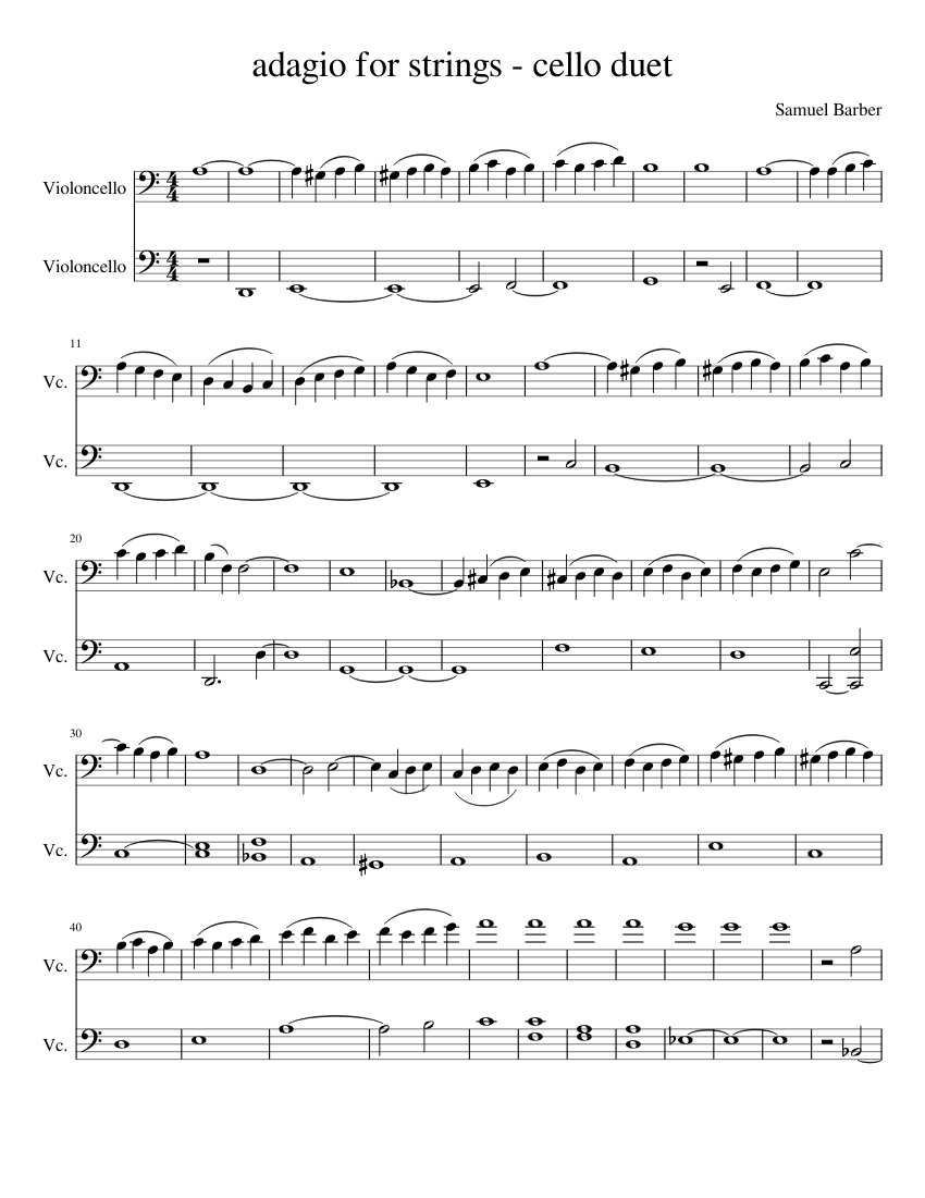 Adagio For Strings Cello Duet Sheet Music For Cello Download Free In Adagio For Strings Cello Duet Sheet Music For Cello Download Free In