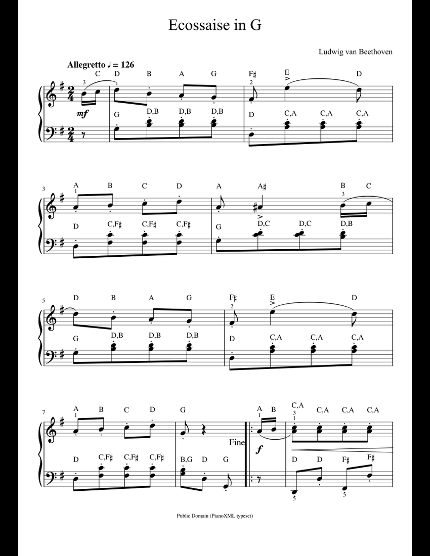 Ecossaise in G sheet music for Piano download free in PDF or MIDI
