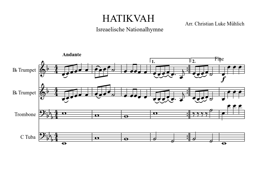 HATIKVAH sheet music download free in PDF or MIDI