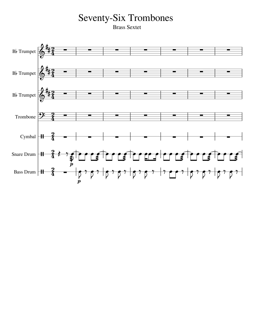 Seventy-Six Trombones sheet music for Trumpet, Trombone, Percussion ...