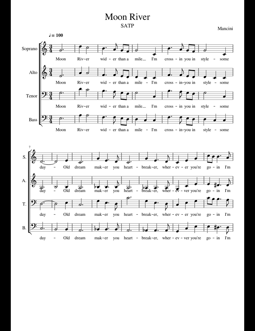 Moon River sheet music for Voice download free in PDF or MIDI