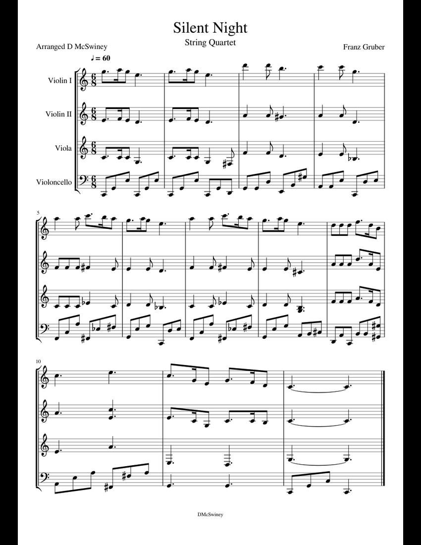 Silent Night sheet music for Violin, Viola, Cello download free in PDF ...