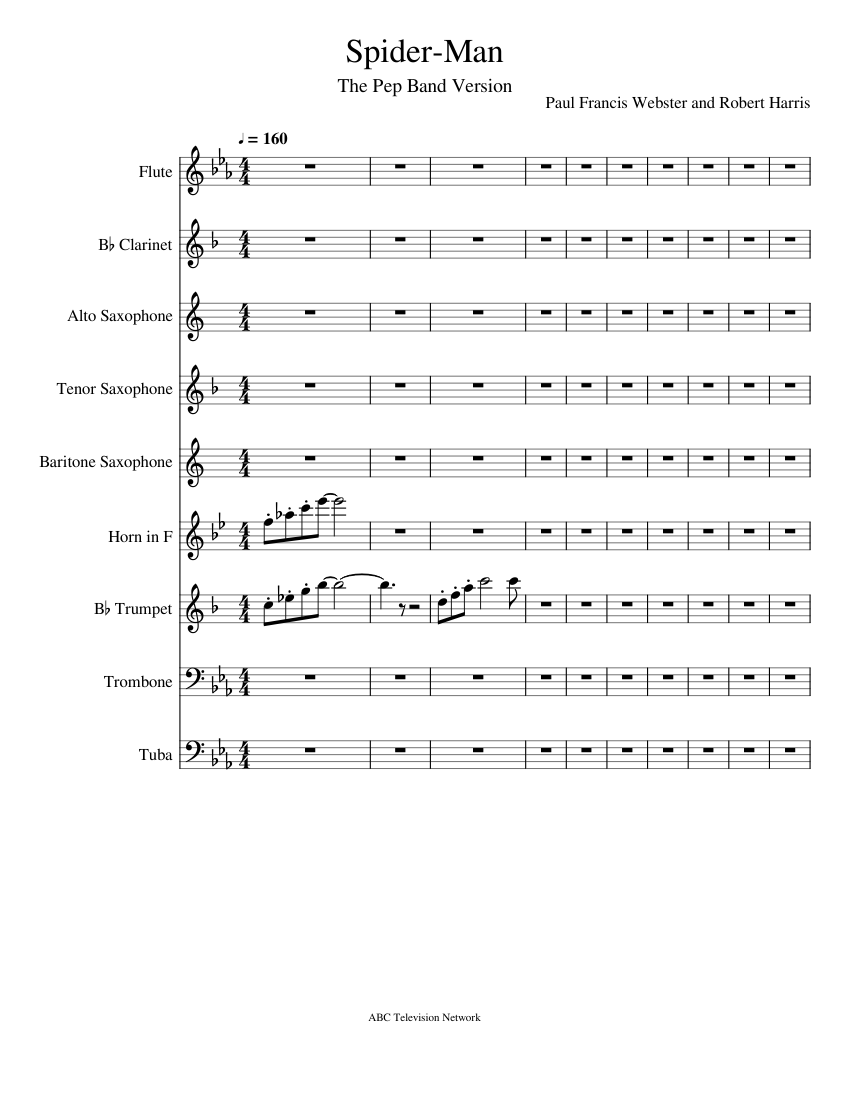 Spider-Man Sheet music for Flute, Clarinet, Alto Saxophone, Tenor ...