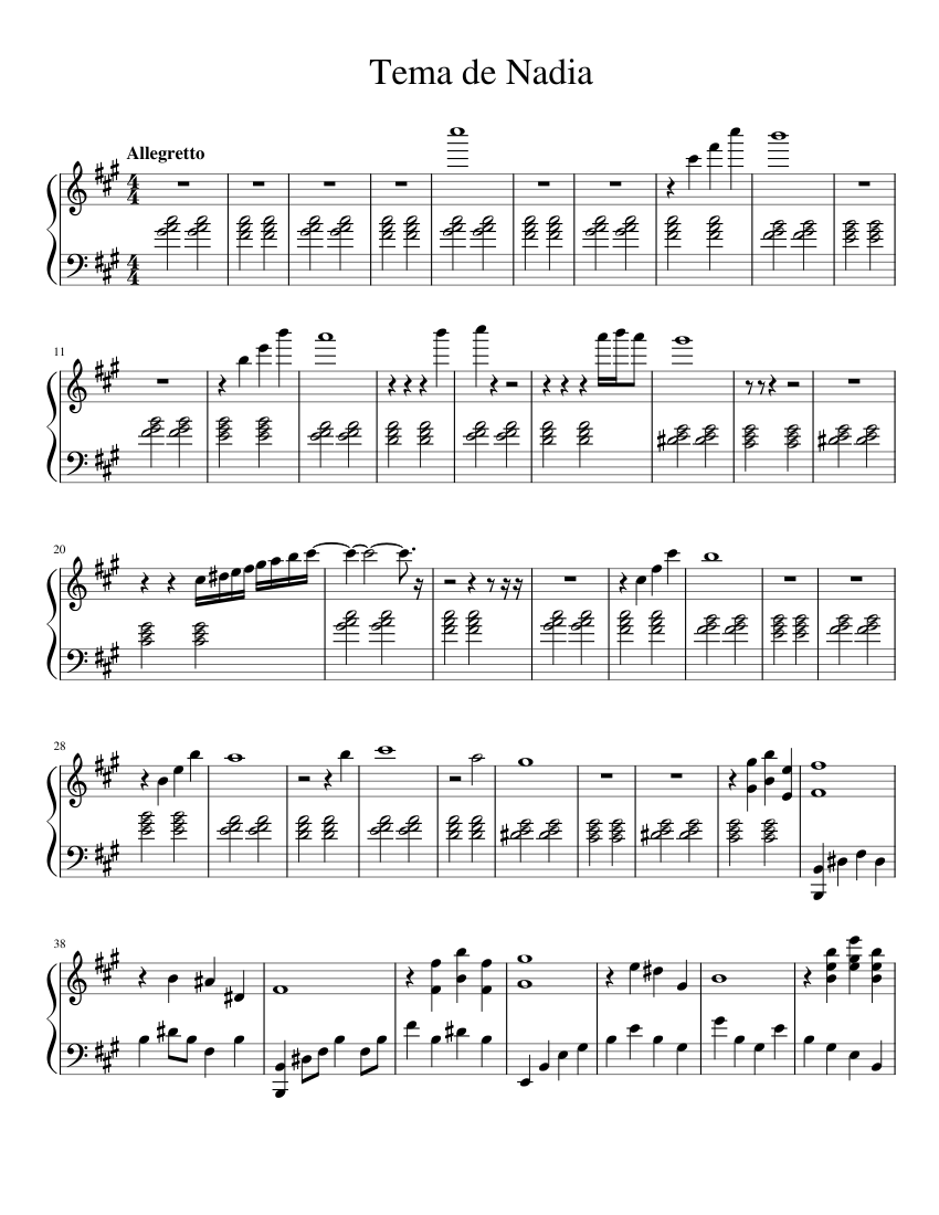 Tema de Nadia Sheet music for Piano | Download free in PDF or MIDI | Musescore.com