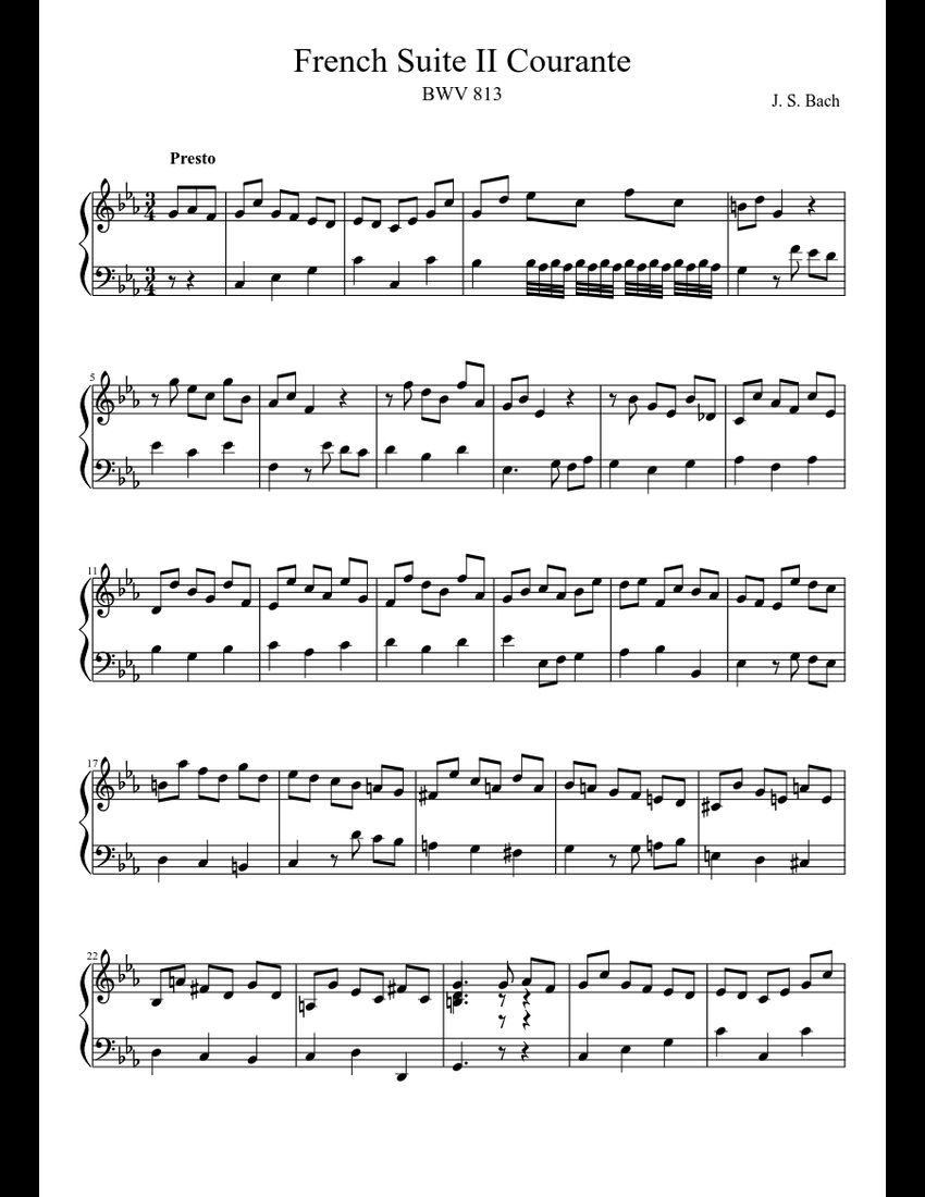 BWV 813 French Suite II Courante sheet music download free in PDF or MIDI