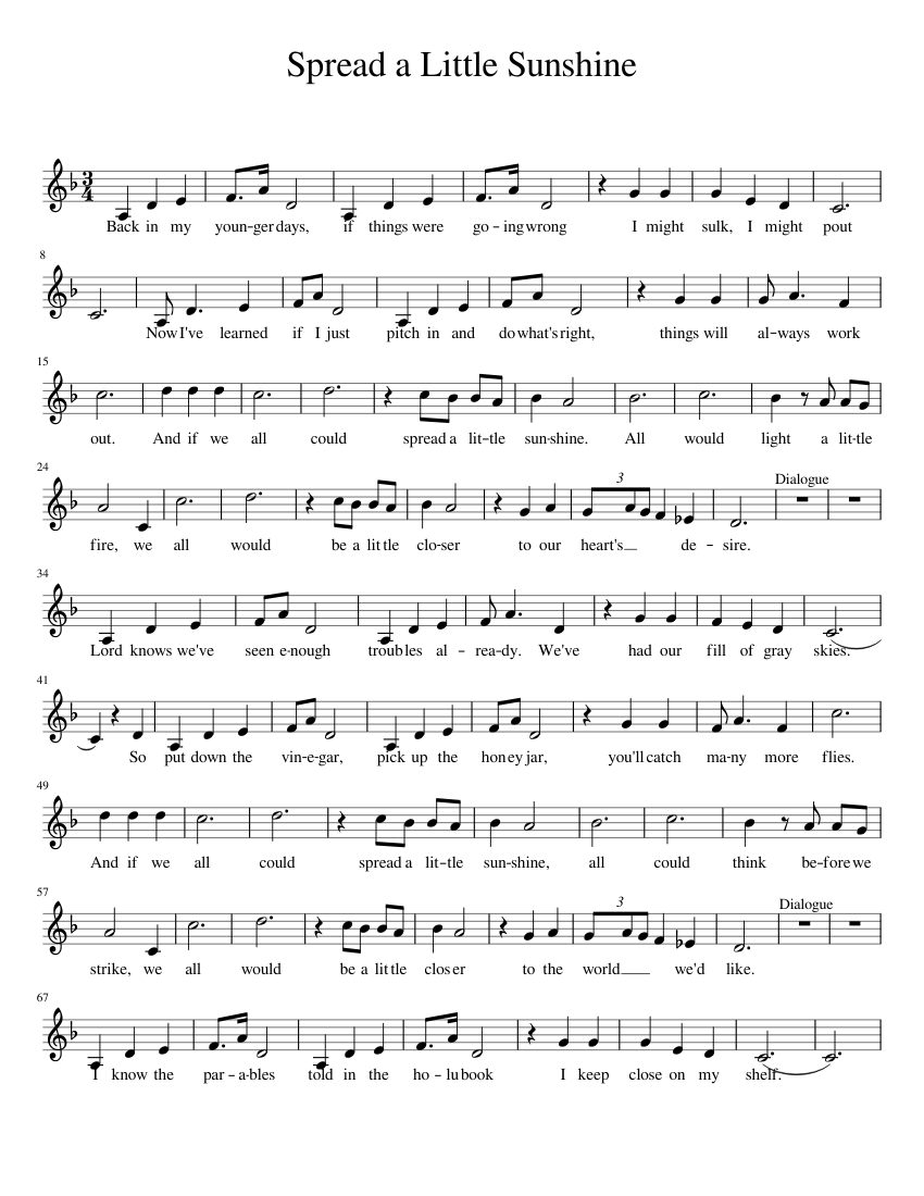 Spread a Little Sunshine Pippin Sheet music for Piano | Download free ...