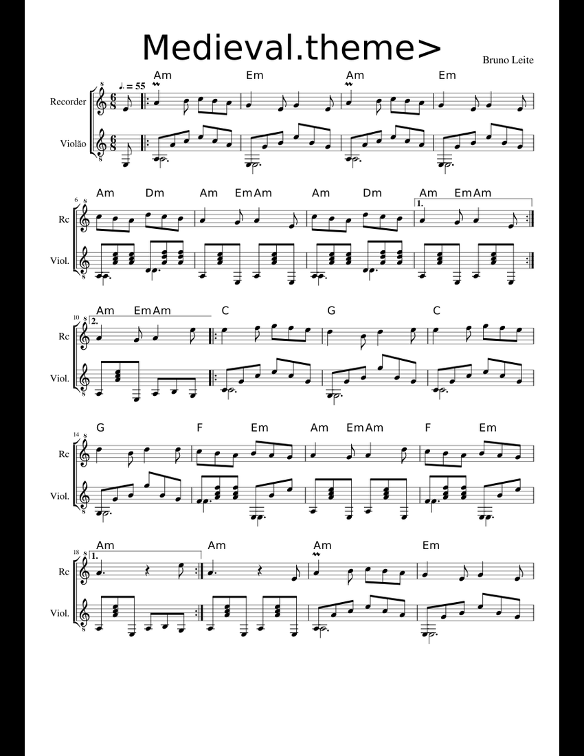 Medieval Theme sheet music for Recorder, Guitar download free in PDF or ...