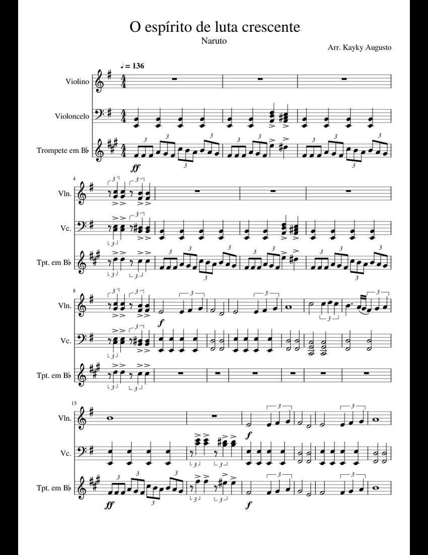 The Raising Fighting Spirit sheet music for Violin, Cello, Trumpet ...