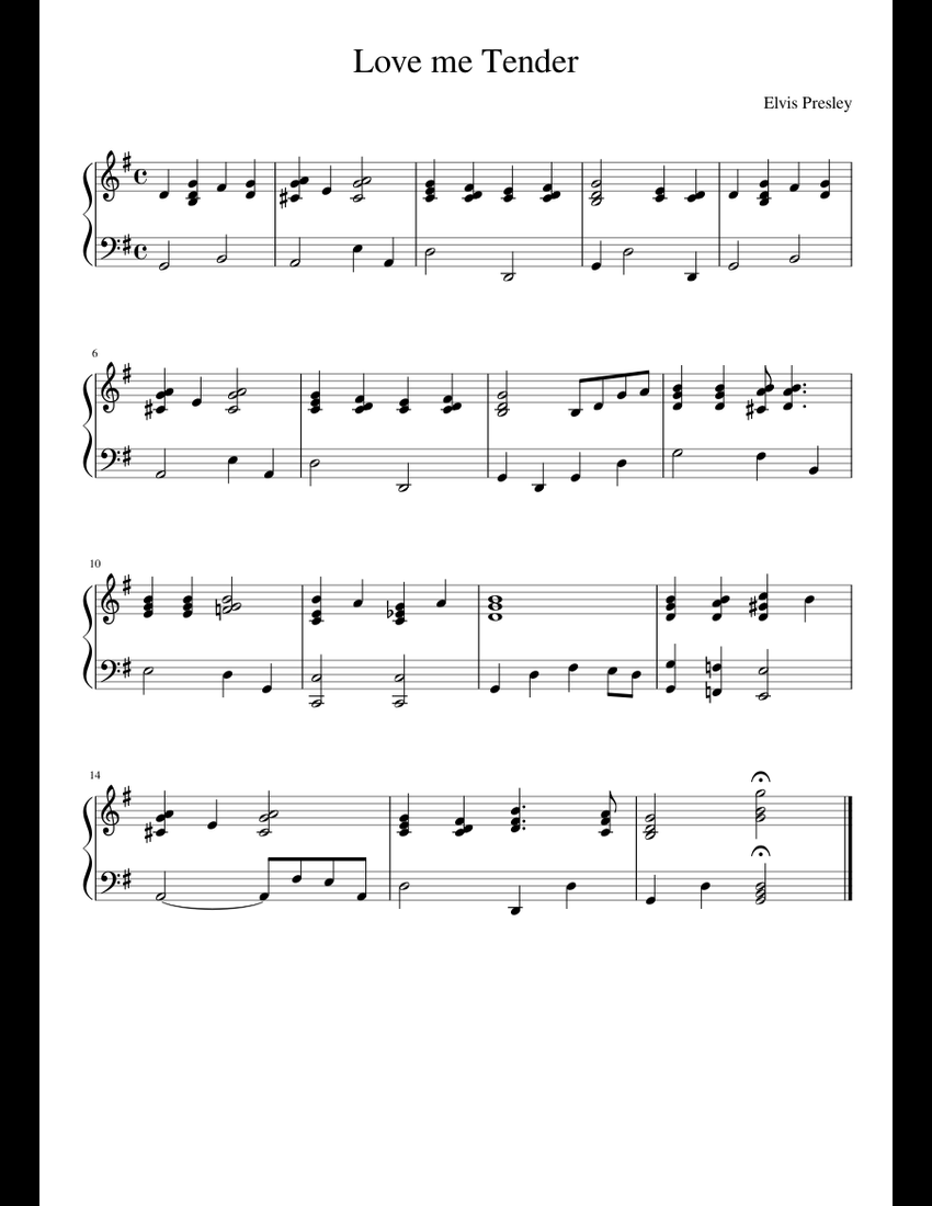 Love me Tender sheet music for Piano download free in PDF or MIDI