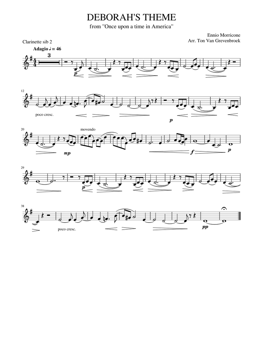 DEBORAH S THEME Clarinette sib 2 Sheet music for Clarinet | Download free in PDF or MIDI ...