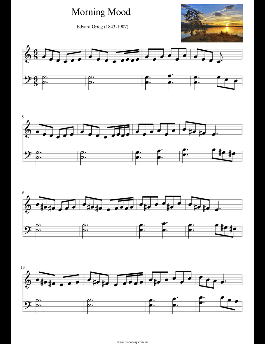 Morning Mood - extended version sheet music for Piano download free in ...