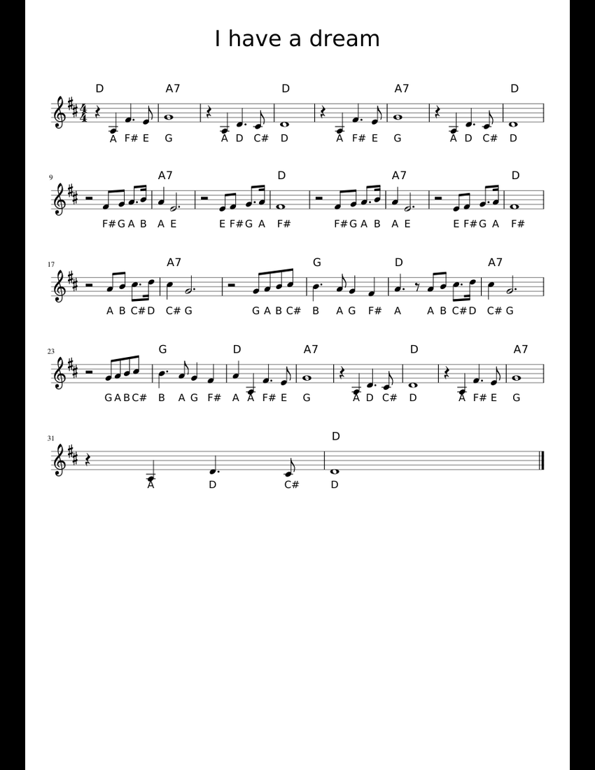 I have a dream sheet music for Piano download free in PDF or MIDI