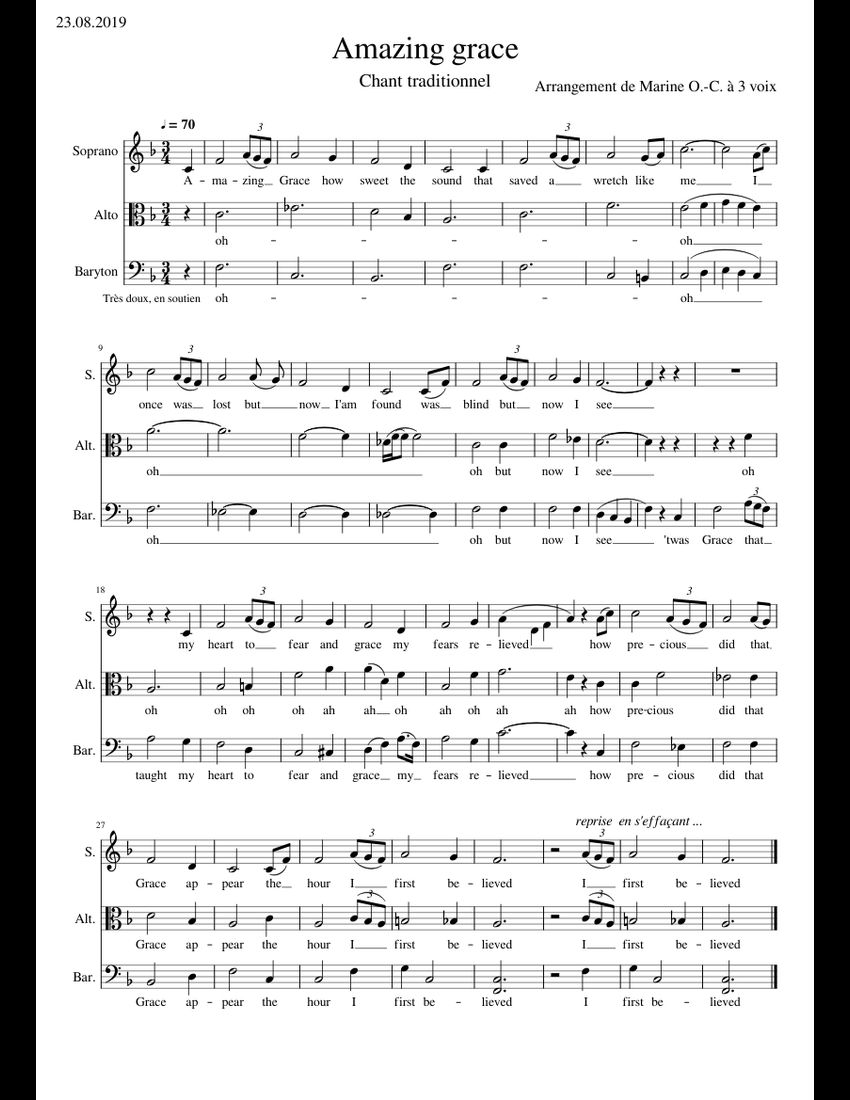 Amazing Grace Alto sec violon sheet music for Voice, Viola download ...