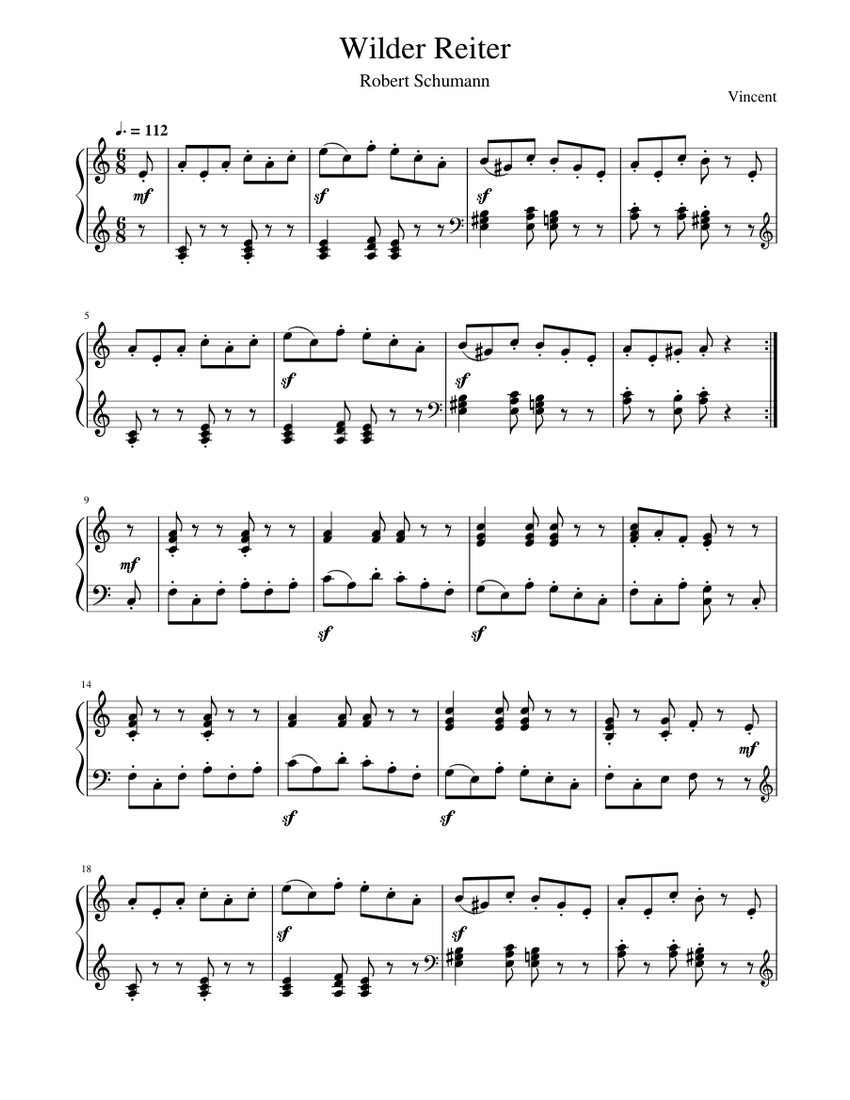 Schumann - Wilder Reiter Sheet music for Piano (Solo) | Musescore.com