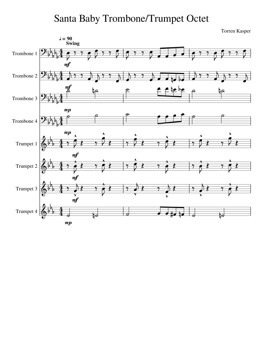 Santa Baby Trombone/Trumpet Octet sheet music for Trombone, Trumpet ...