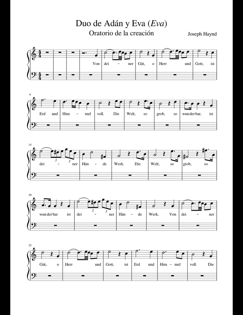 Eva sheet music for Piano download free in PDF or MIDI