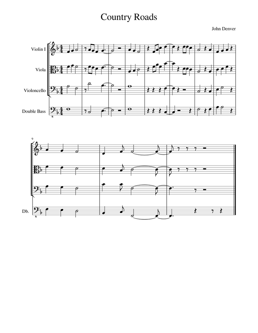 Country Roads For Strings Sheet music for Violin, Viola, Cello ...