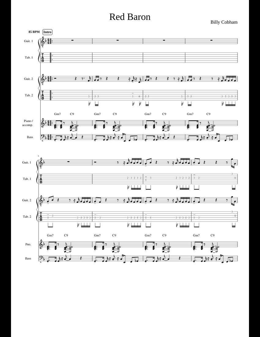 Red Baron Gm sheet music for Piano, Guitar, Bass download free in PDF ...