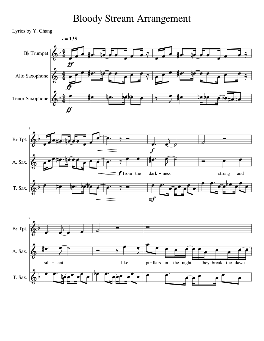 Bloody Stream Arrangement sheet music for Trumpet, Alto Saxophone ...
