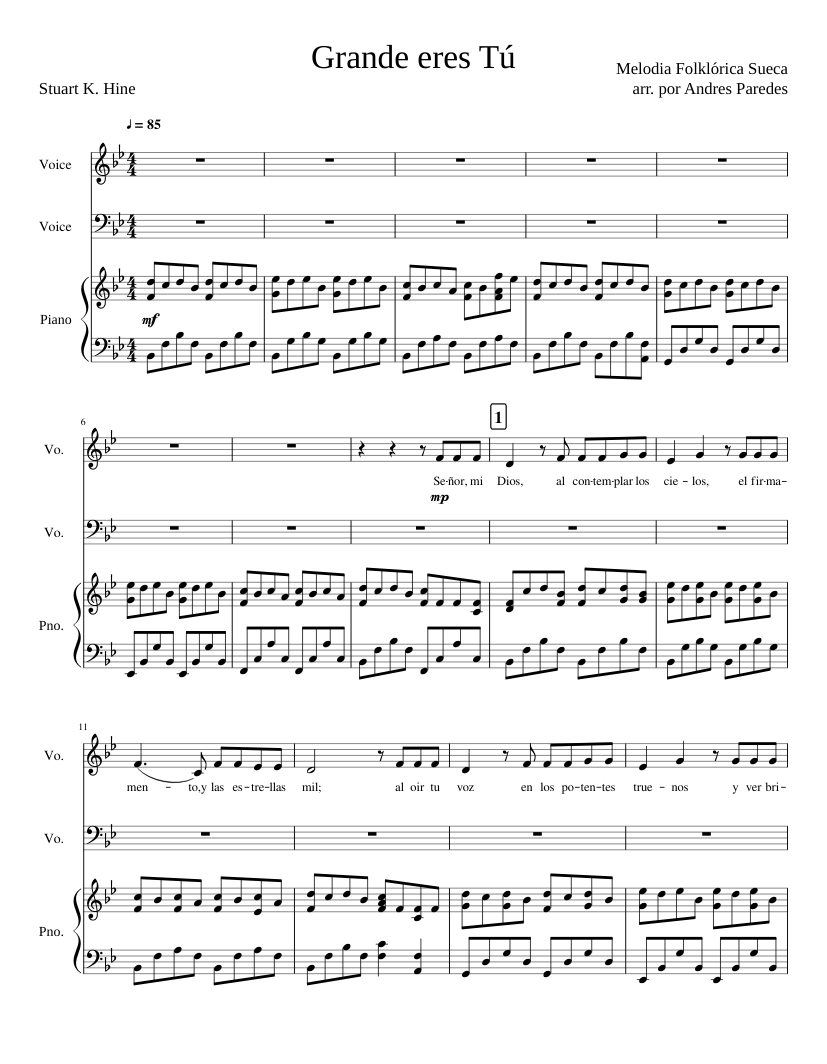 Grande eres Tu Sheet music for Piano, Voice | Download free in PDF or ...
