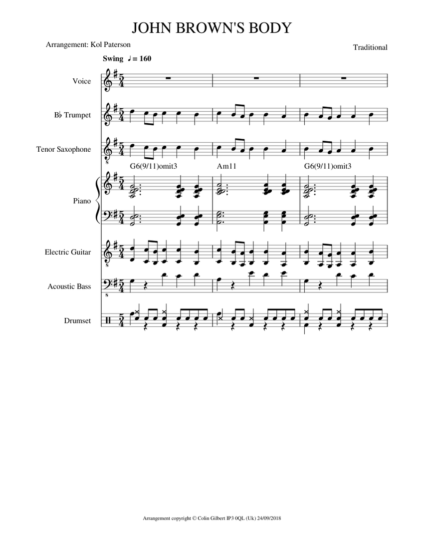 JOHN BROWN S BODY Sheet music for Piano, Trumpet (In B Flat), Drum ...